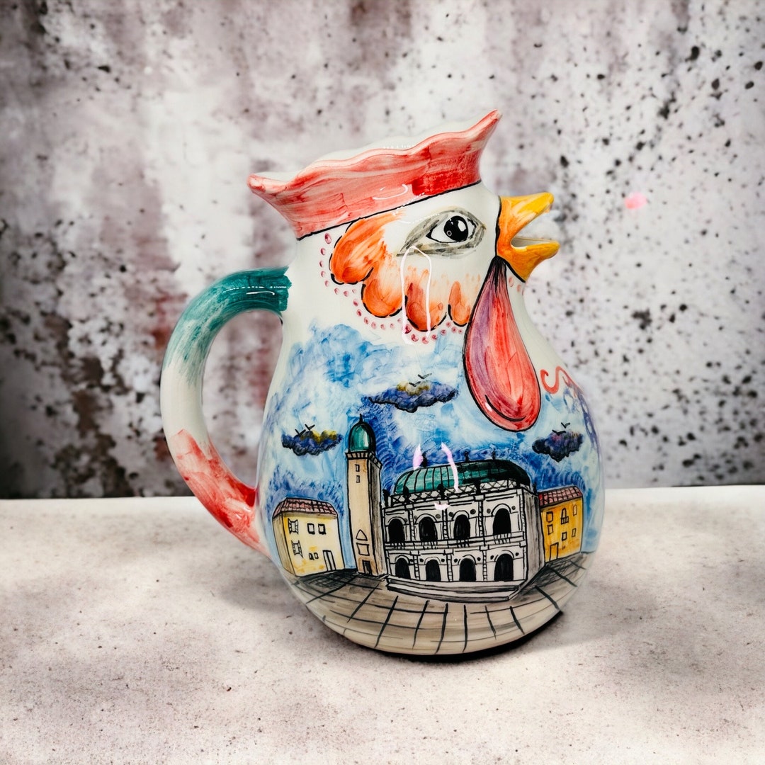 Rooster Italian Pottery Pitcher, Ceramic Water Pitcher, Tuscan Ceramic ...