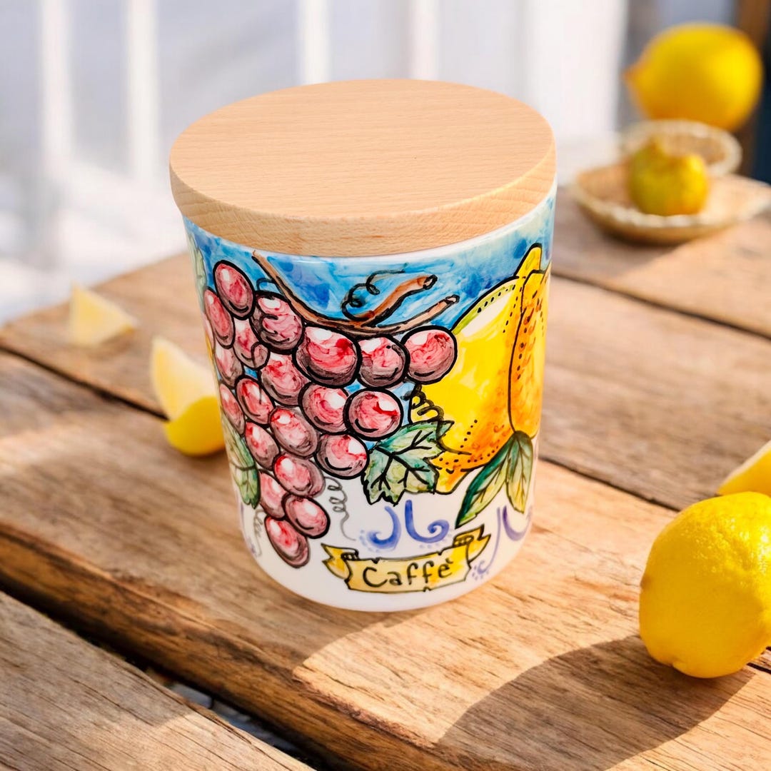 Coffee Canister With Fruit Design, Italian Ceramic Coffee Jar, Made in ...