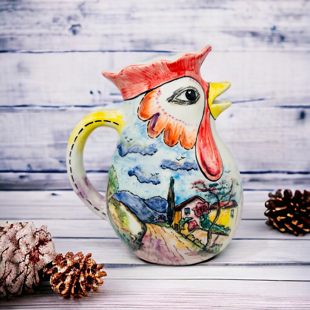 Chicken Ceramic Pitcher, Pottery Water Pitcher, Tuscan Ceramic Decanter ...