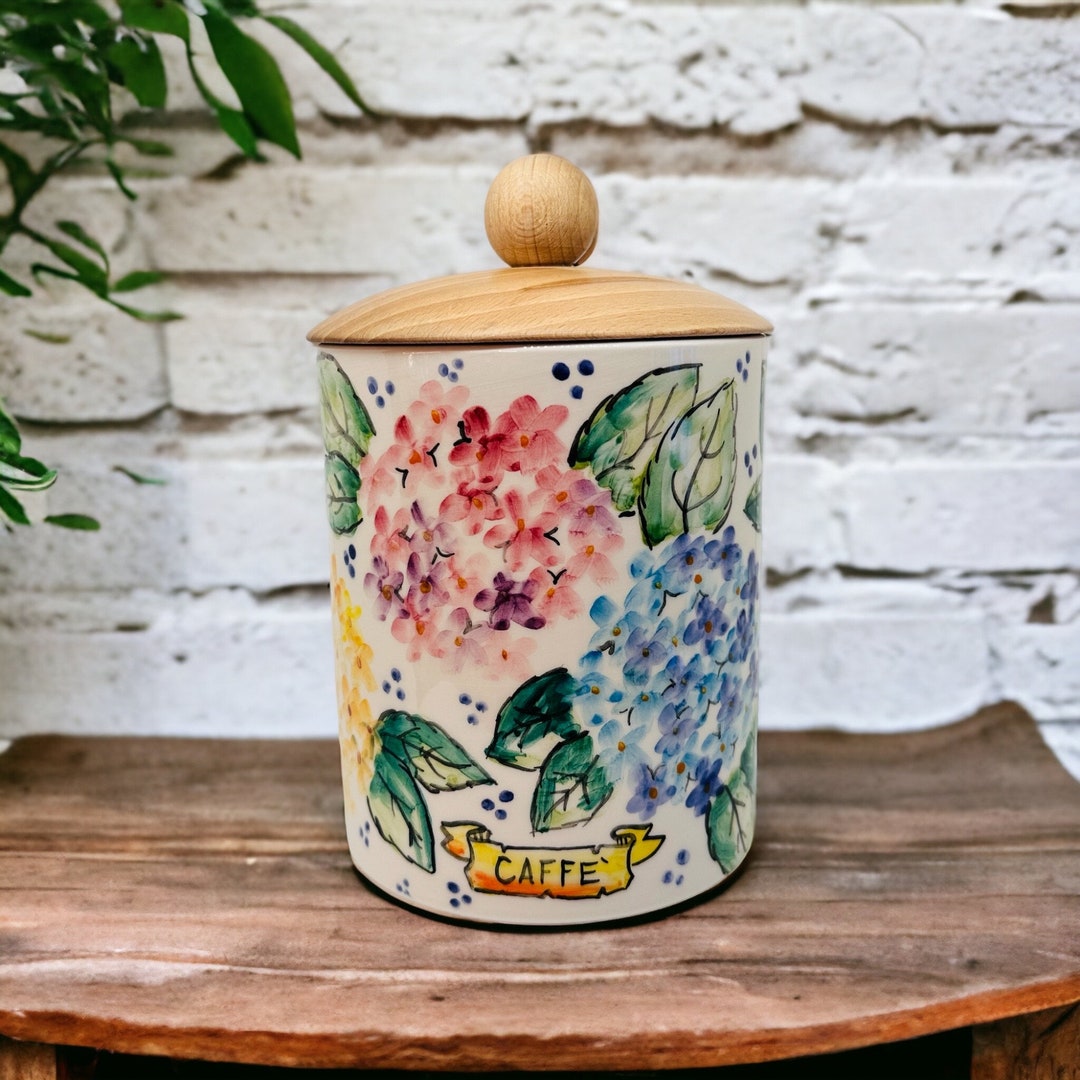 Italian Pottery Art, Floral Coffee Jar, Hand Painted Ceramic Canister ...