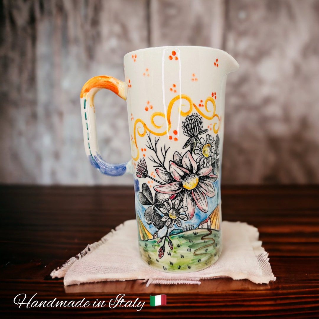 Tuscan Pottery Jug, Ceramic Hand Painted Pitcher, Italian Art Pottery ...