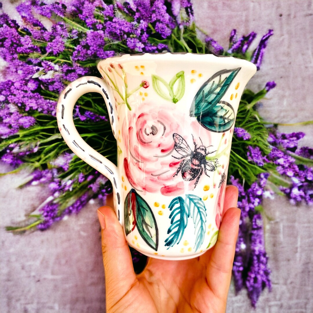 Roses Pottery Mug, Floral Ceramic Cup, Romantic Italian Ceramic Mug ...