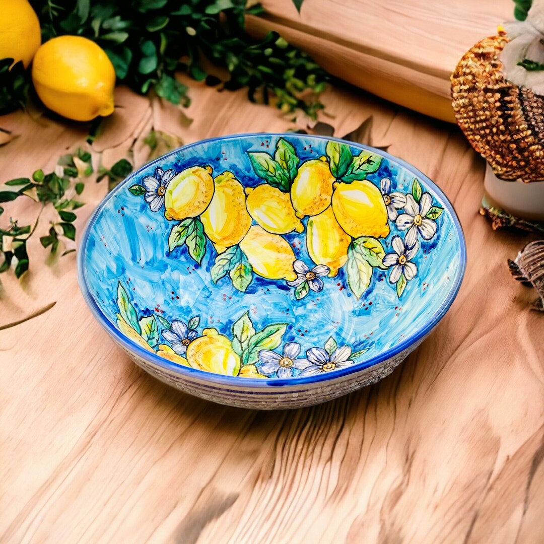 Large Salad Bowl With Amalfi Lemons, Ceramic Pasta Bowl Made in Italy ...