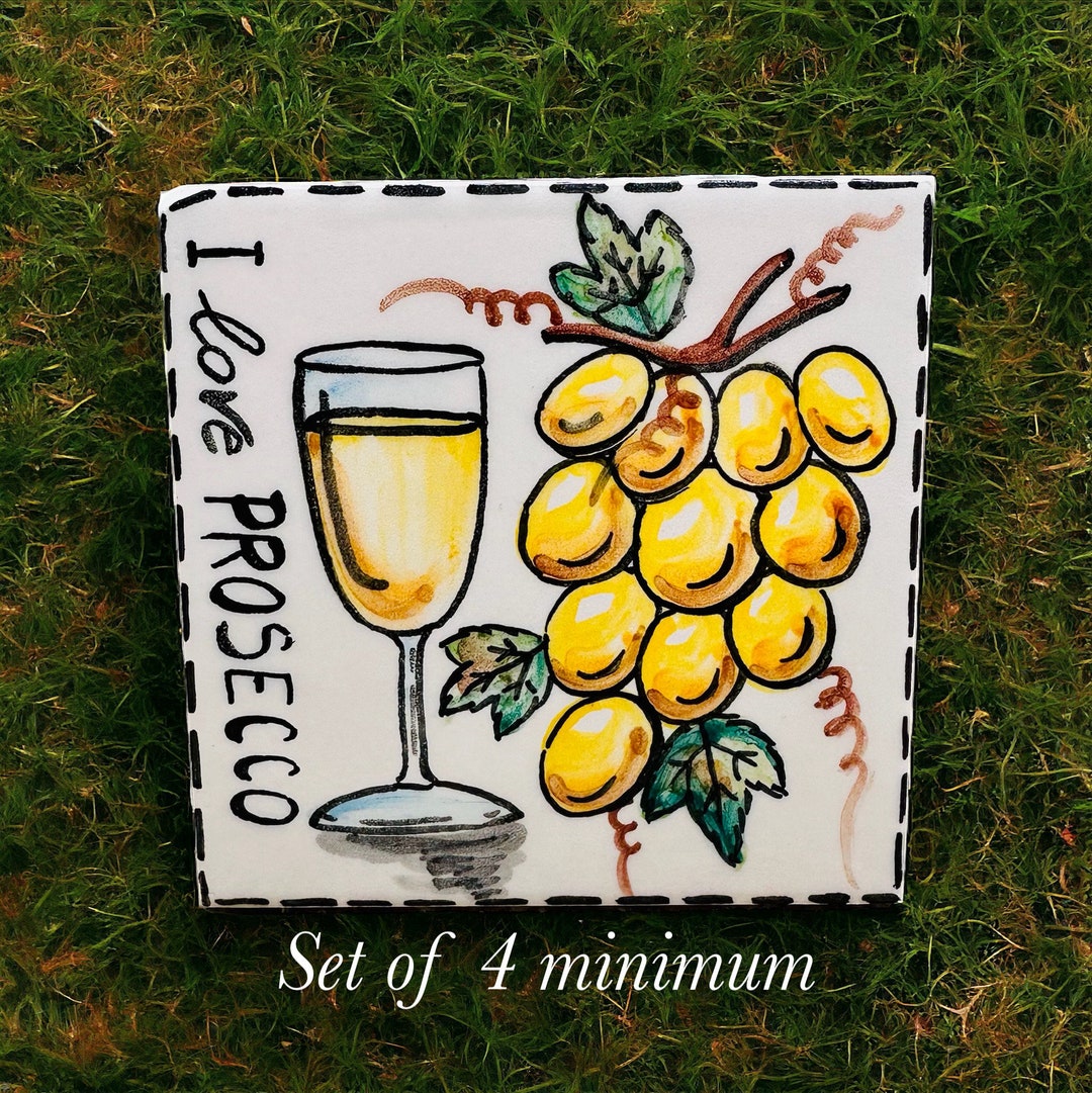 Drink Coaster for Prosecco Wine Made in Italy, Coaster Set of Tile Art ...