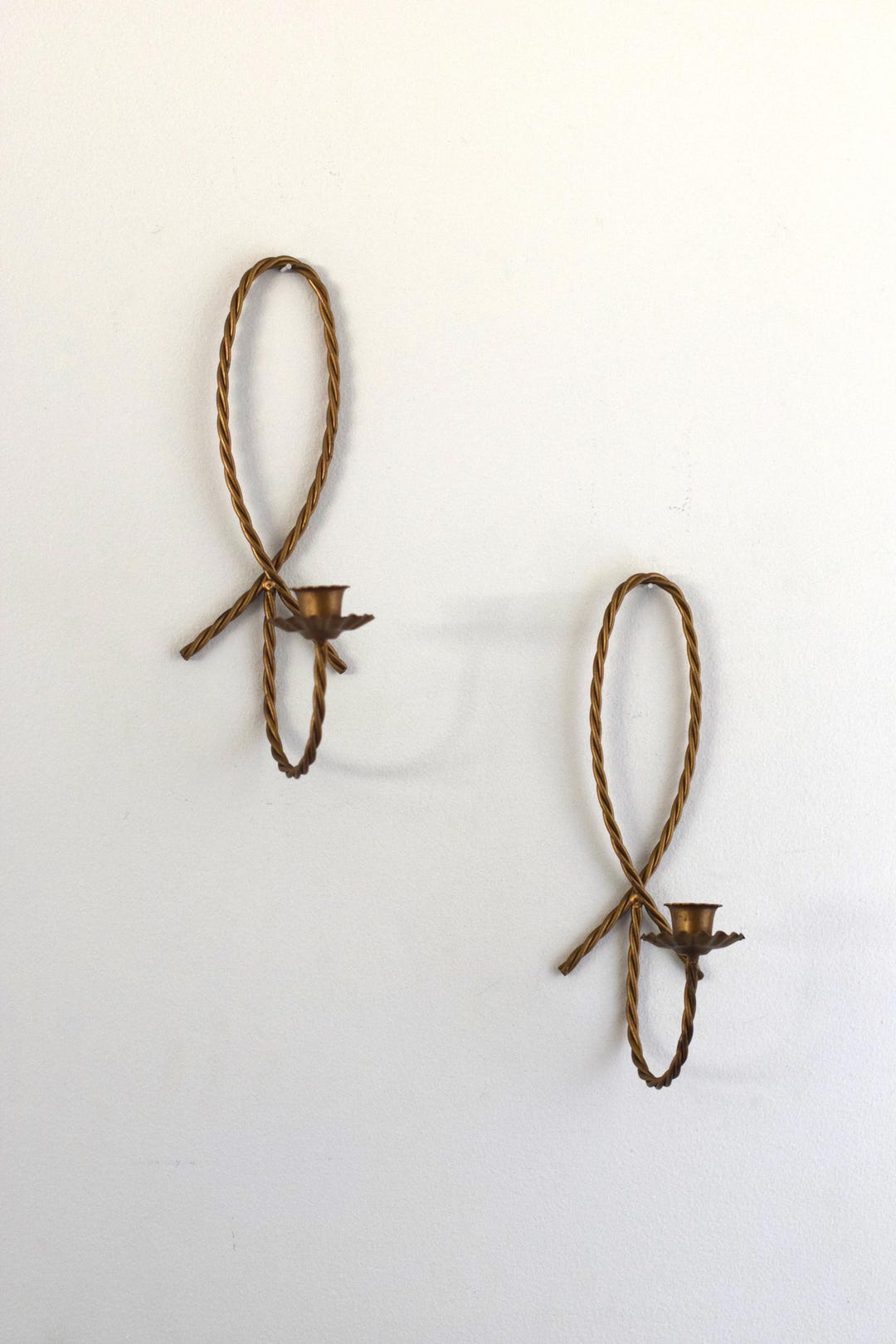 Vintage Pair of Twisted Gold Metal Rope Like Sconces. Mid Century Brass ...