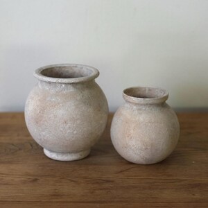Set of 2 Hand Painted Vase L Minimalist L Round Shape L Rustic Stone ...