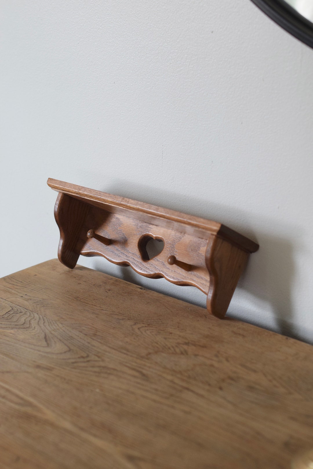 Vintage Wooden Peg Shelf Primitive Style Solid Wood 12 Heart Cut Out ...