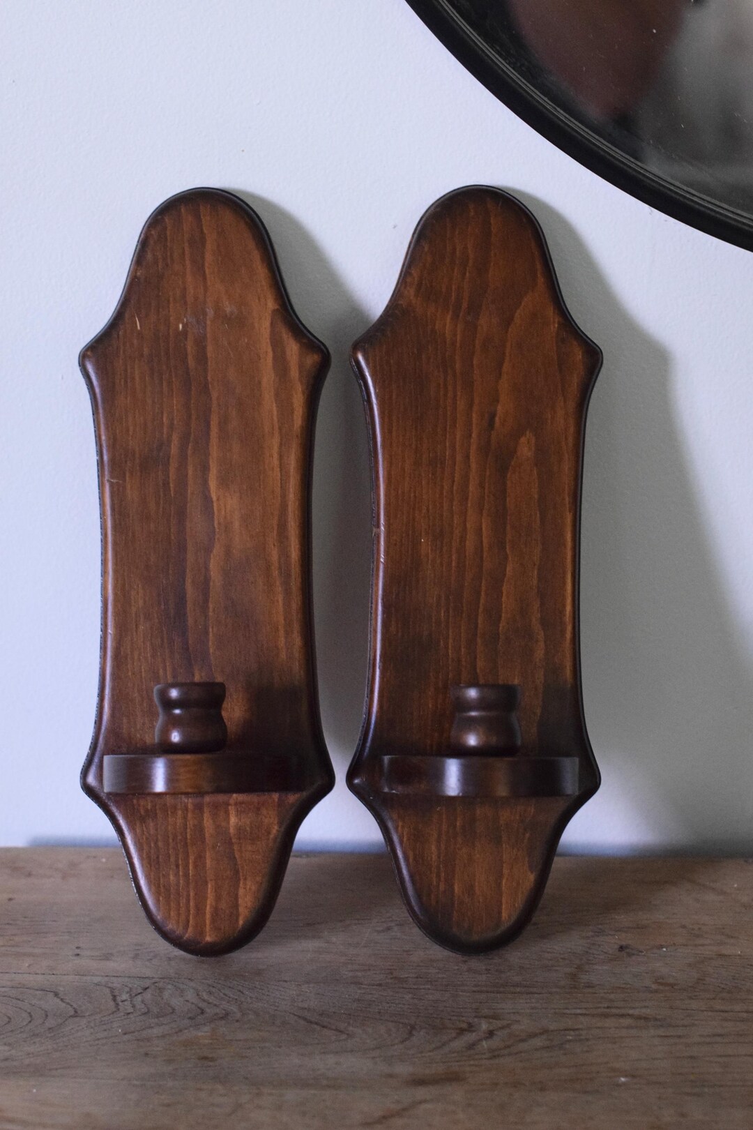 Set of 2 Vintage Primitive Wooden Wall Candle Sconces 14” Handmade Easy ...