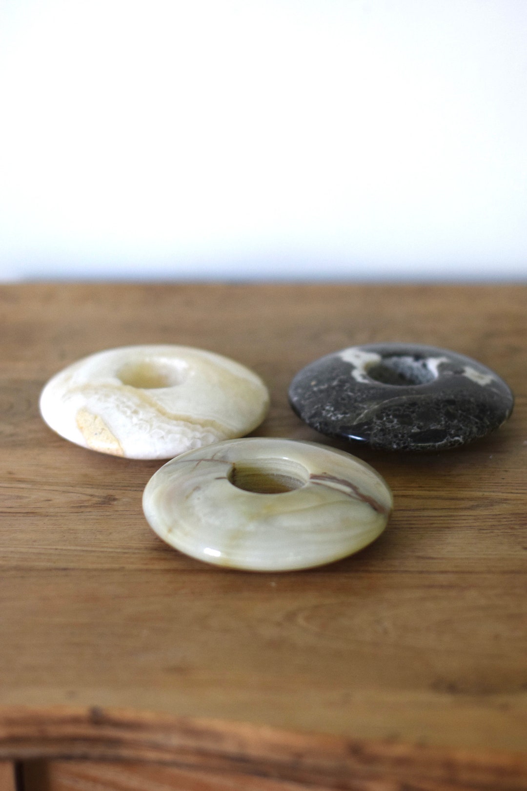 Set of 3 Onyx Tea Stone Alabaster Marble Light Holder UFO, Candle ...