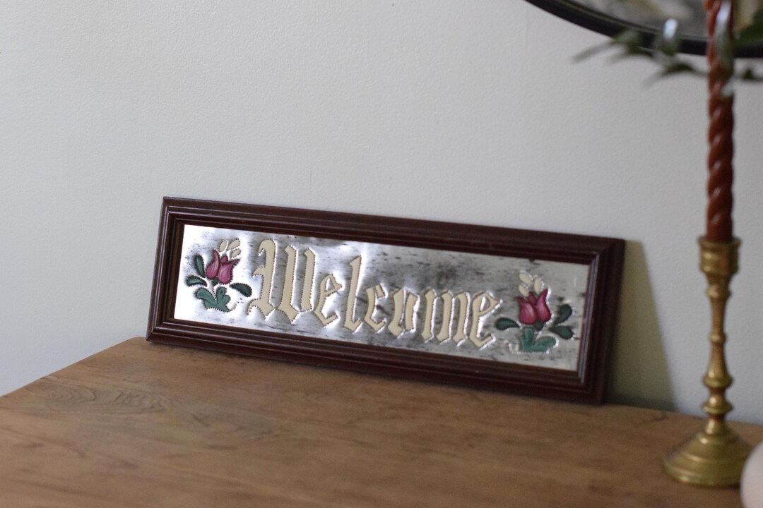 Vintage 19" Wood Framed Hand Punched Tin Welcome Sign - Etsy
