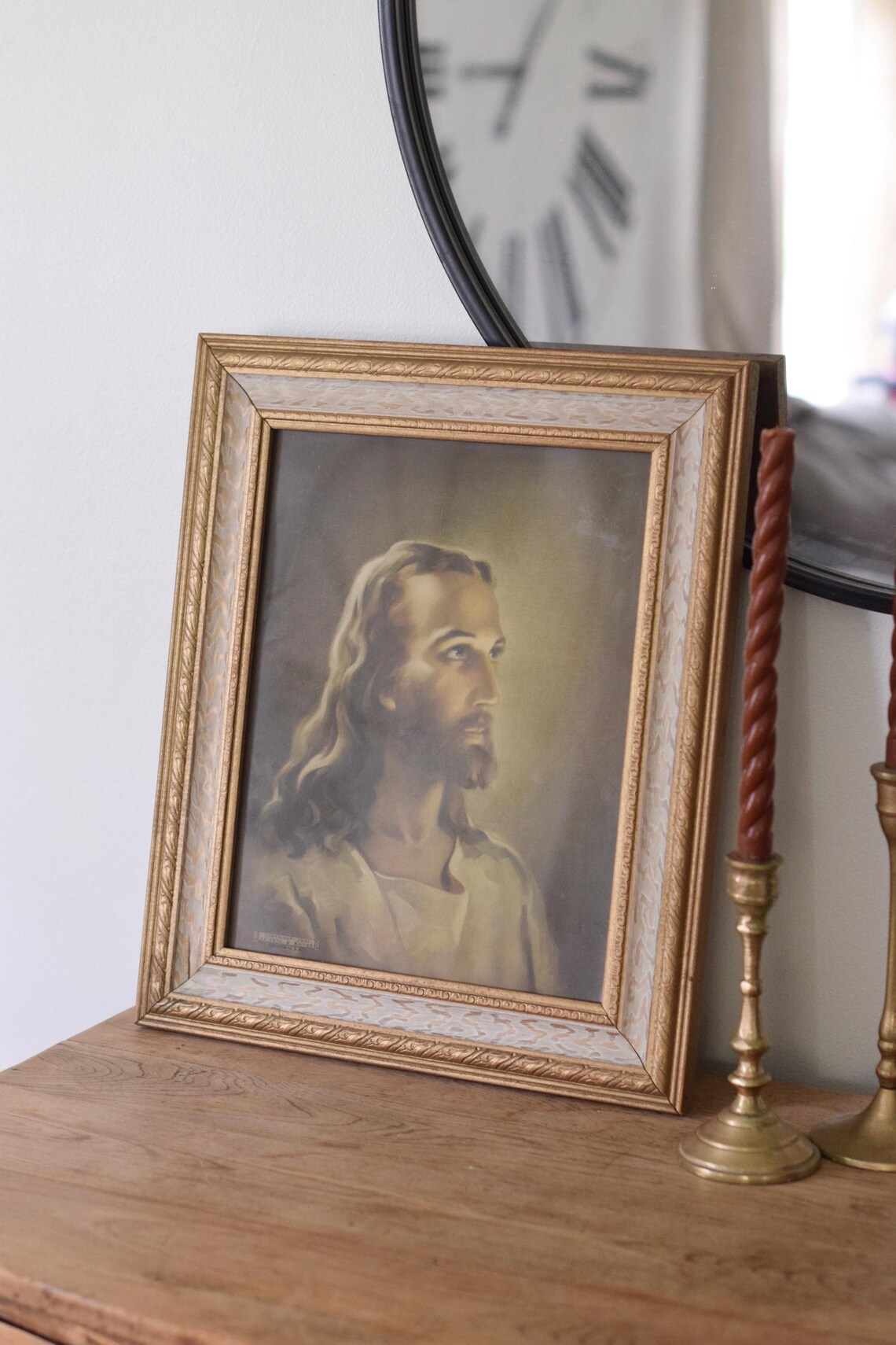 Vintage Large 1941, Kriebel & Bates, "head OF Christ" Wood Framed ...