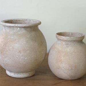 Set of 2 Hand Painted Vase L Minimalist L Round Shape L Rustic Stone ...
