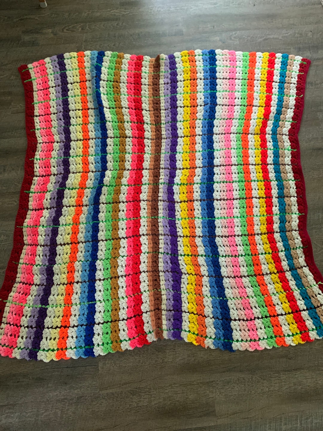 MCM Handmade Crochet Grannycore Stich Multicolor Striped Colorful ...