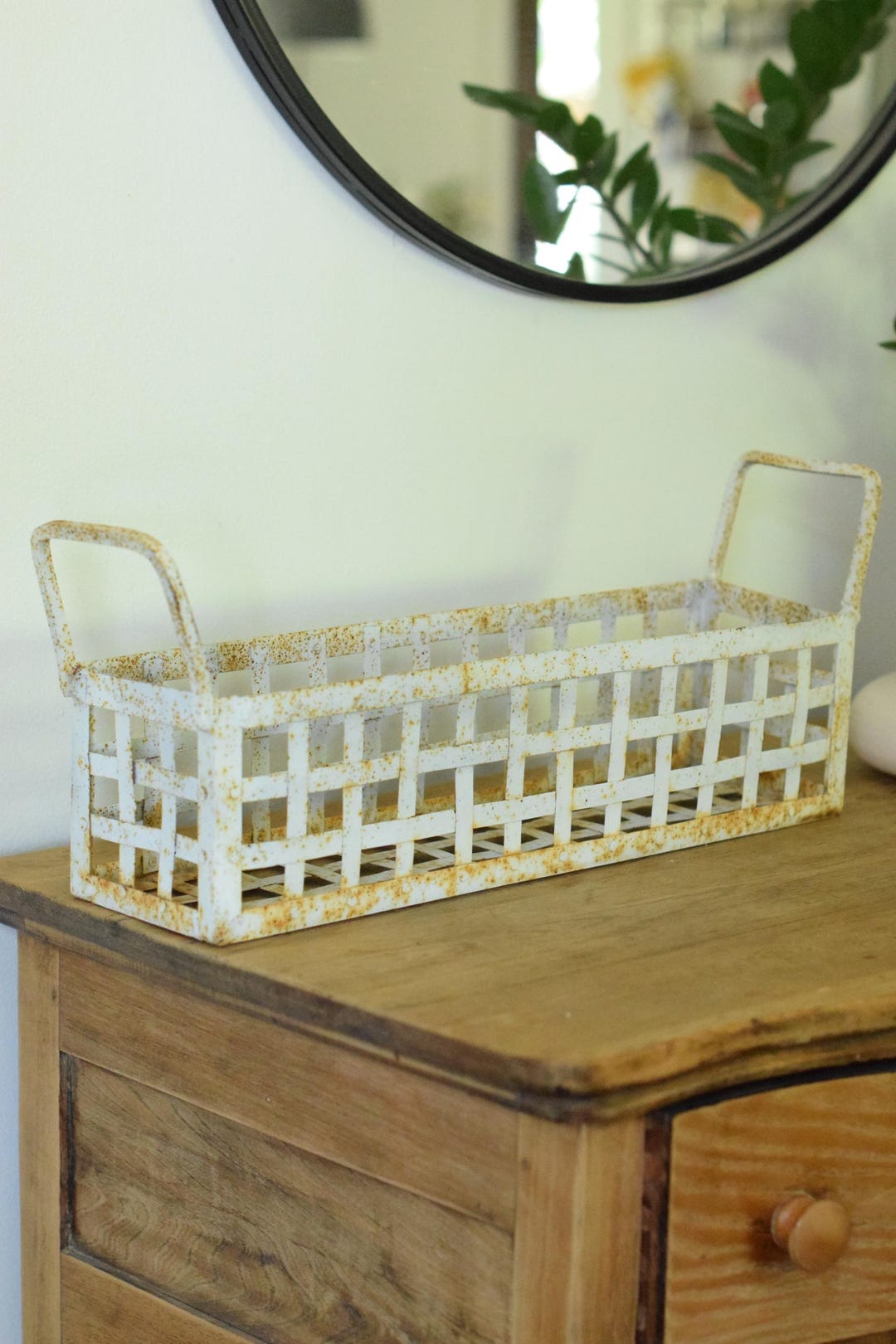 Long Narrow Vintage Rusty Steel Metal Planter Box 20” Lattice Woven ...