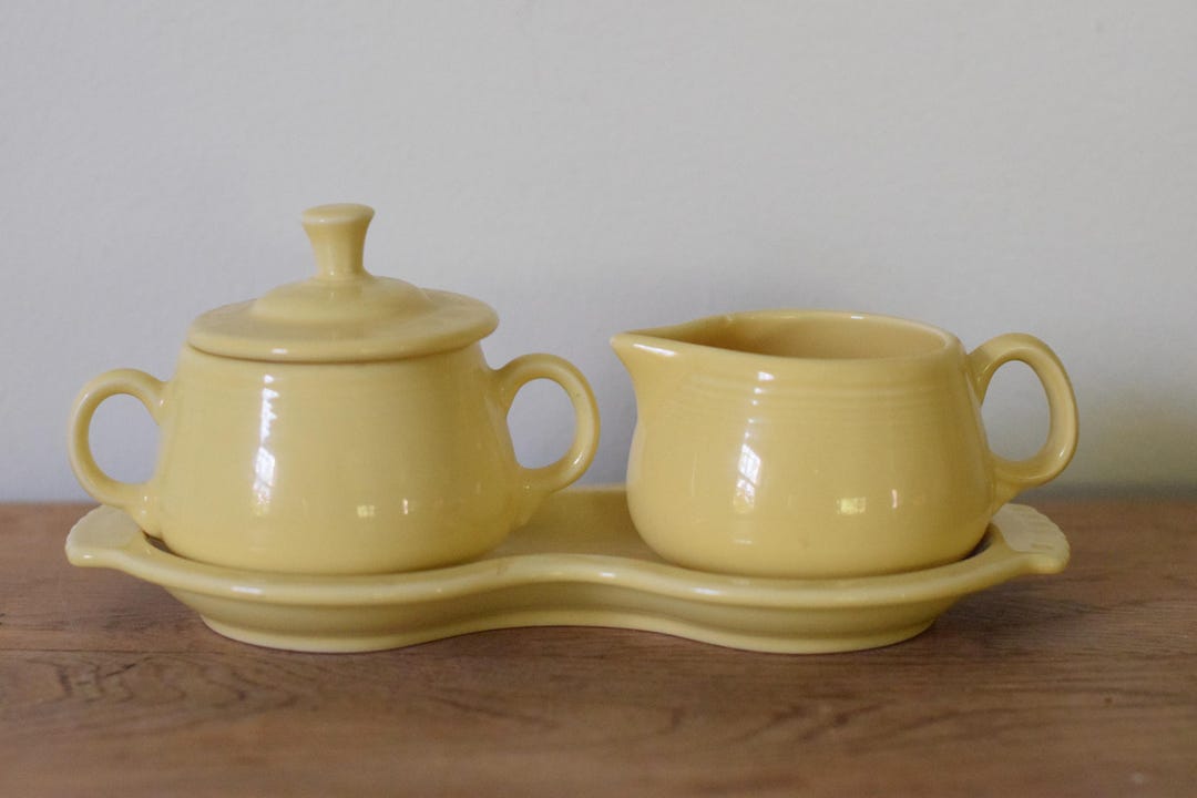 Fiestaware Yellow Cream Sugar Set With Tray Excellent Condition - Etsy