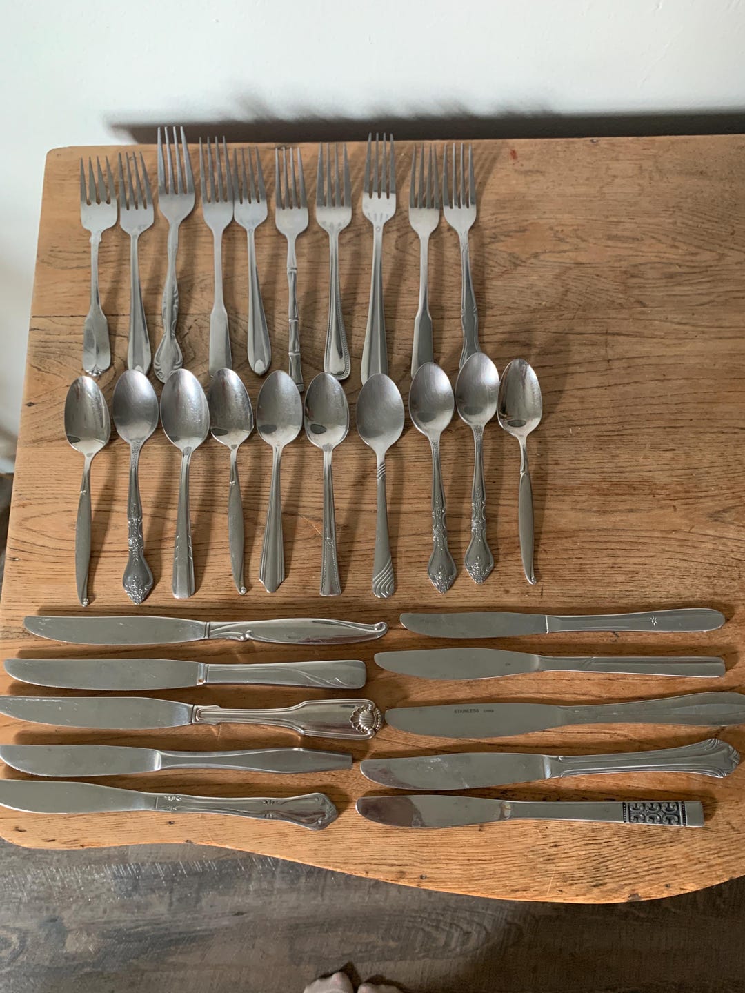 Set of 30 Assortment of Vintage Eclectic Silverware 3 Sets of Flatware Set Forks Knives Spoons ...