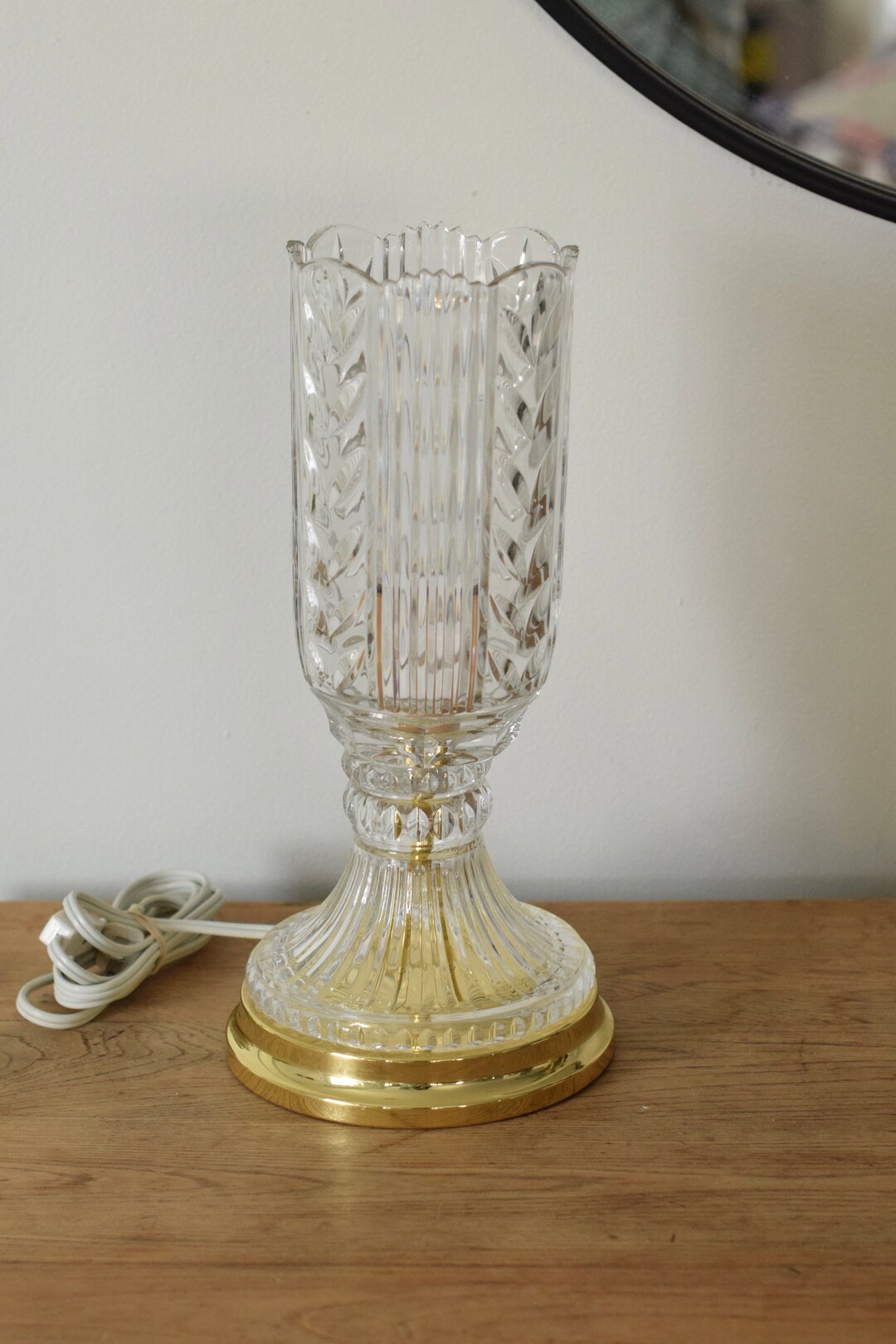 Large Vintage Cut Crystal Torchiere Lamp 14' Tall Decorative Gold Table ...