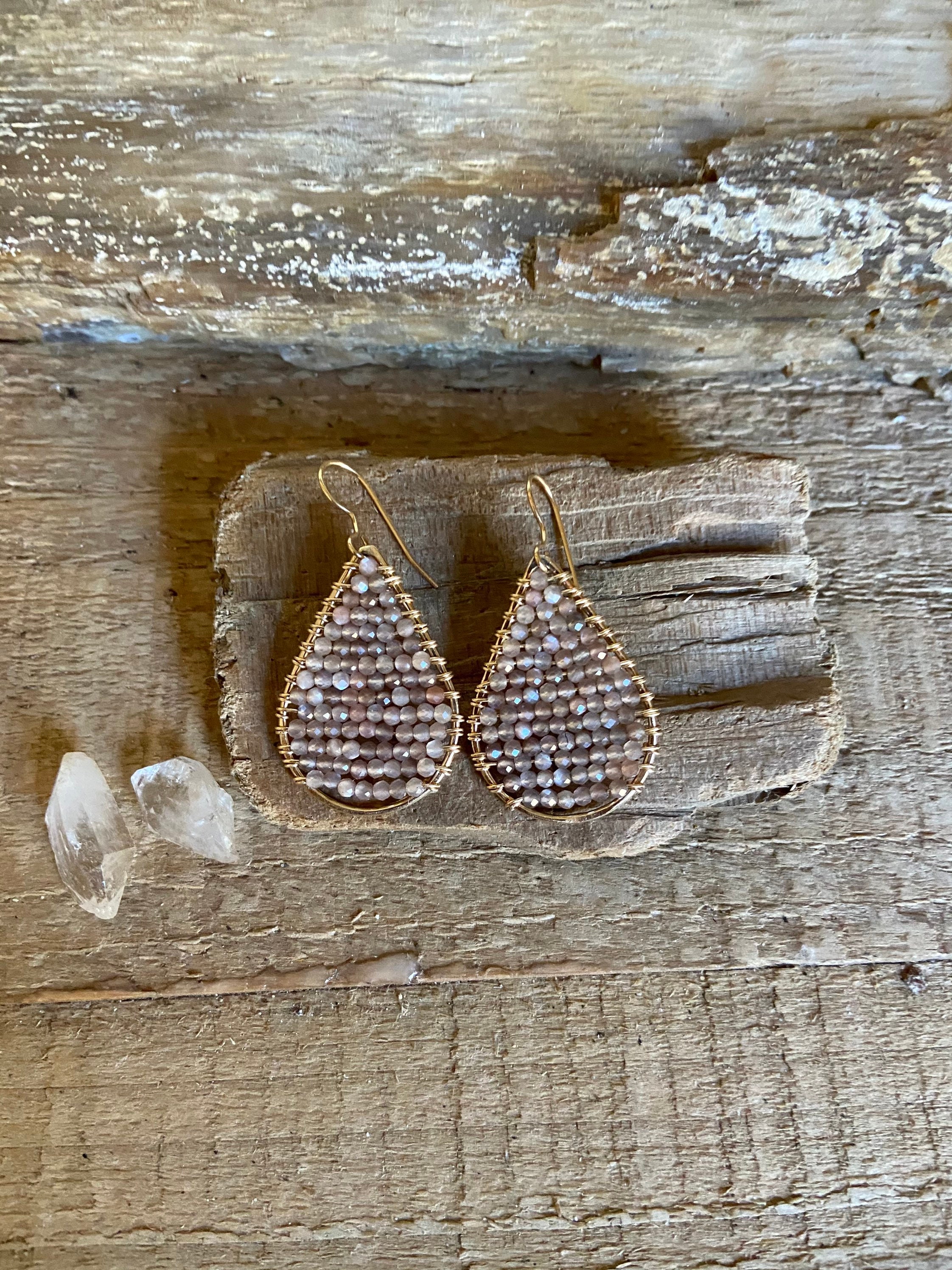 Chocolate Moonstone Gemstone Gold Teardrop Hoop Statement - Etsy