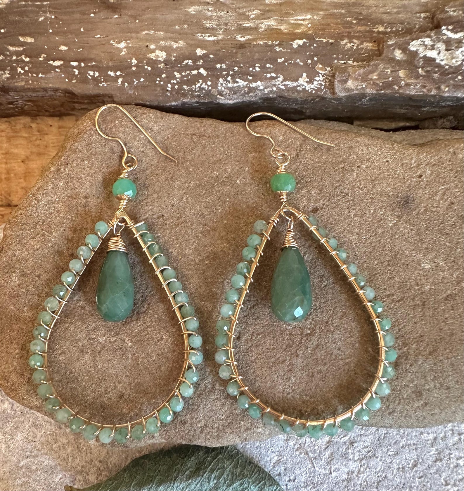Emerald and Jasper Gemstone Gold Handmade Hoop Earrings - Etsy