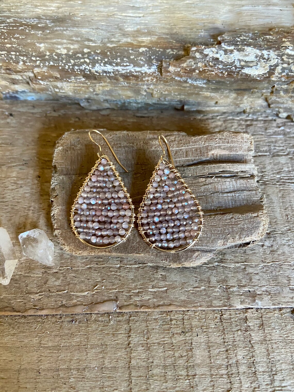 Chocolate Moonstone Gemstone Gold Teardrop Hoop Statement | Etsy