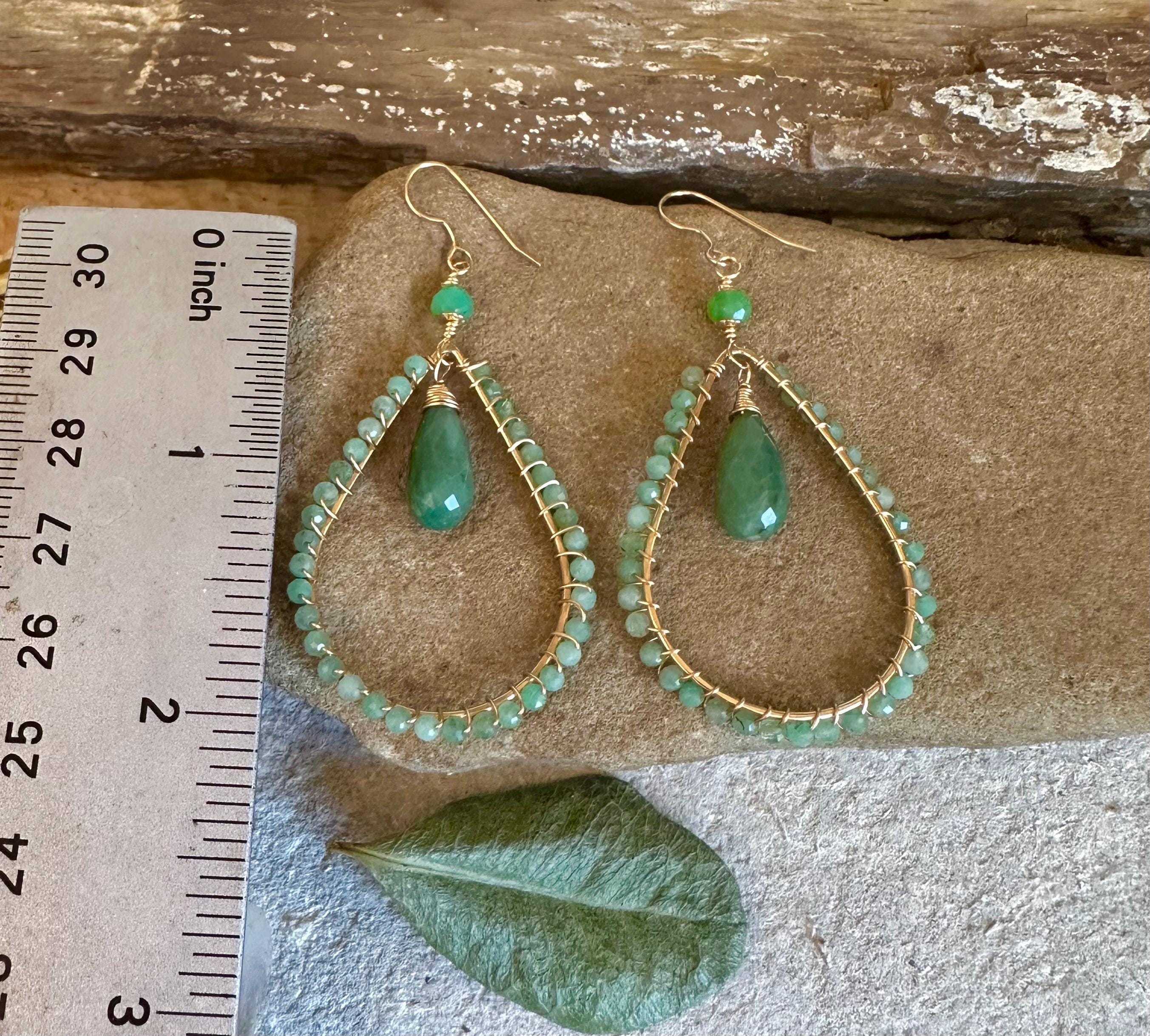 Emerald and Jasper Gemstone Gold Handmade Hoop Earrings - Etsy