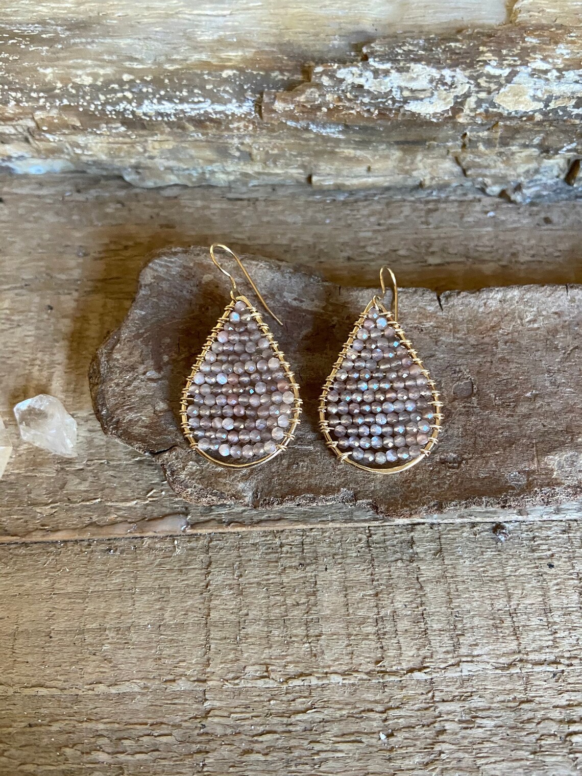 Chocolate Moonstone Gemstone Gold Teardrop Hoop Statement - Etsy