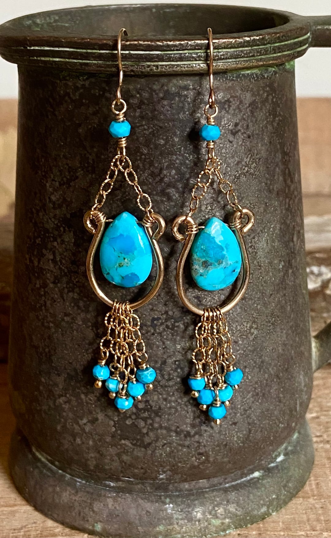 Turquoise Gemstone Gold Chandelier Earrings - Etsy