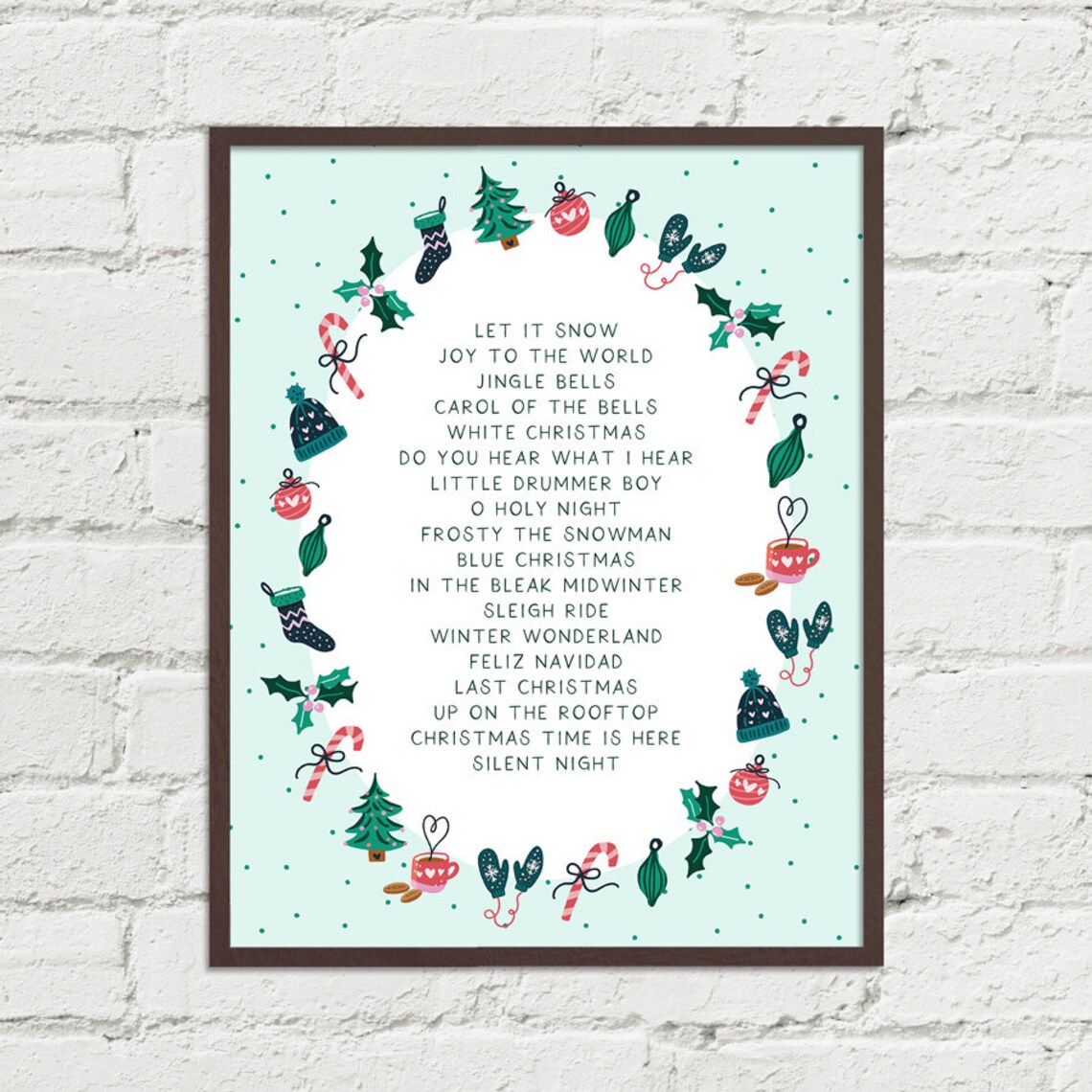 Christmas Carols Songs Digital Art Printable Sign - Modern Whimsical ...