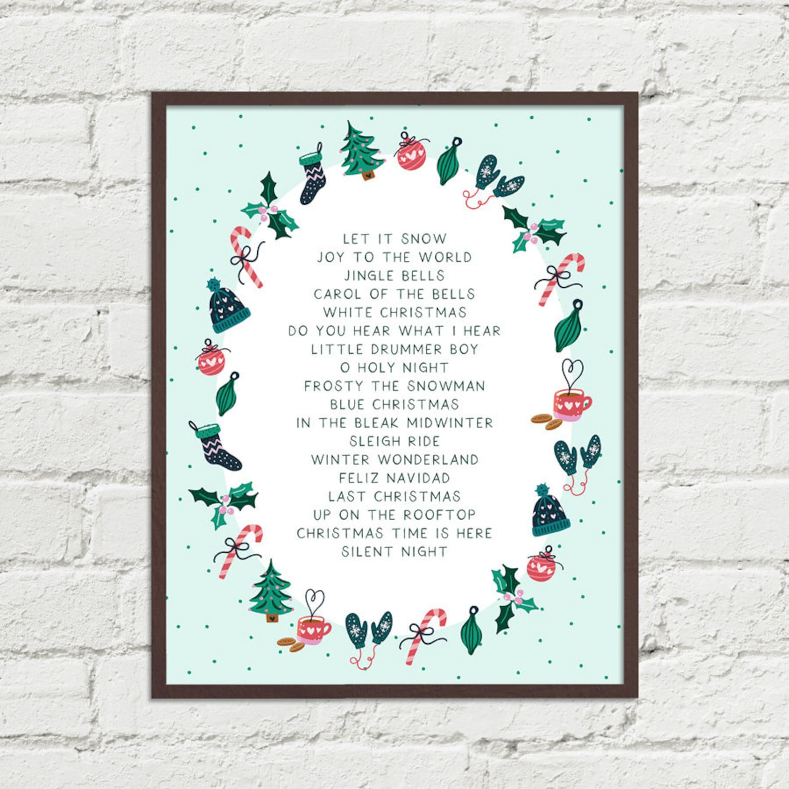 Christmas Carols Songs Digital Art Printable Sign - Modern Whimsical ...