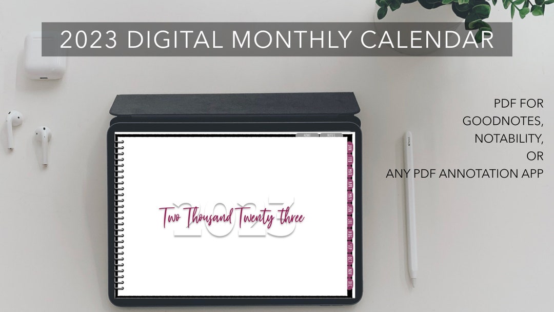 2023 Digital Monthly Calendar for Goodnotes, Notability | Bonus Undated ...