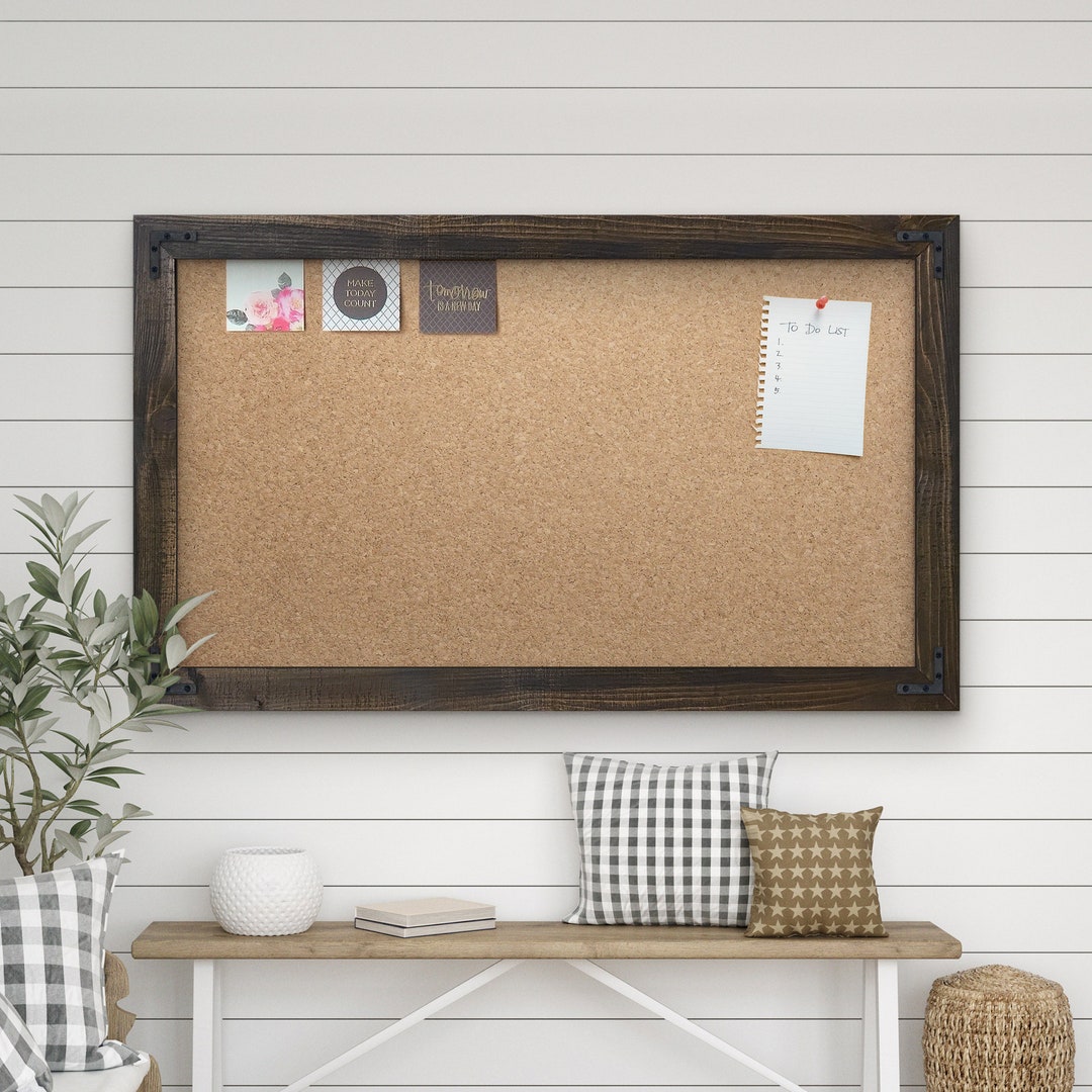 Wood Framed Cork Board, Handmade Bulletin Board, Home Office Decor, Pin ...
