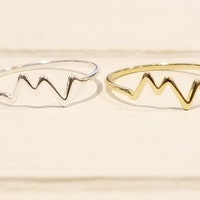 14K Gold Heartbeat Ring, Lifeline Pulse Ring, Minimalist Heartbeat Ring ...