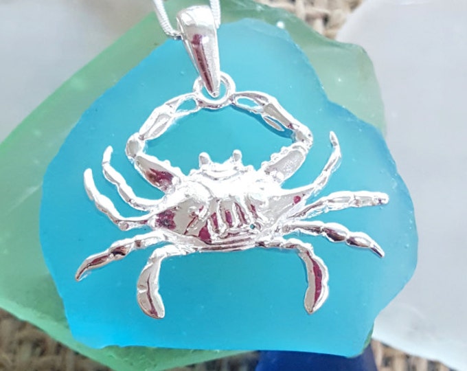 Silver Crab Necklace Sterling Silver Maryland Blue Crab Chesapeake Bay ...