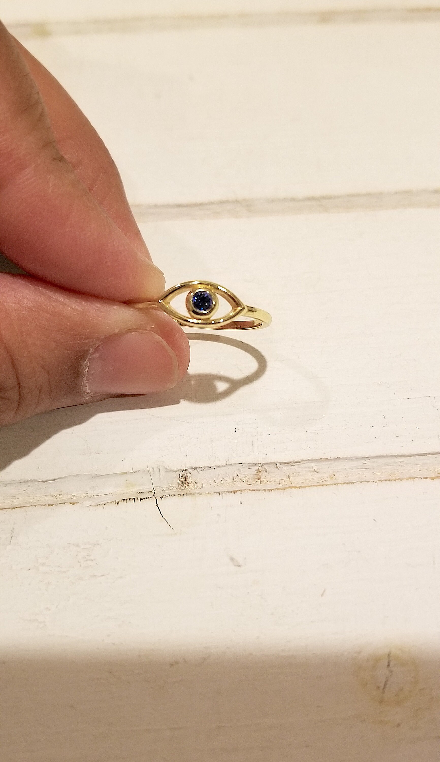Large Silver Evil Eye ring with Sapphire CZ Eye Plain | Etsy