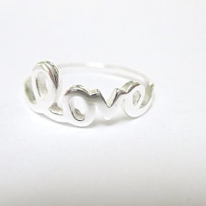 Love Ring Sterling Silver Love Script Ring Valentines Ring I Love You ...