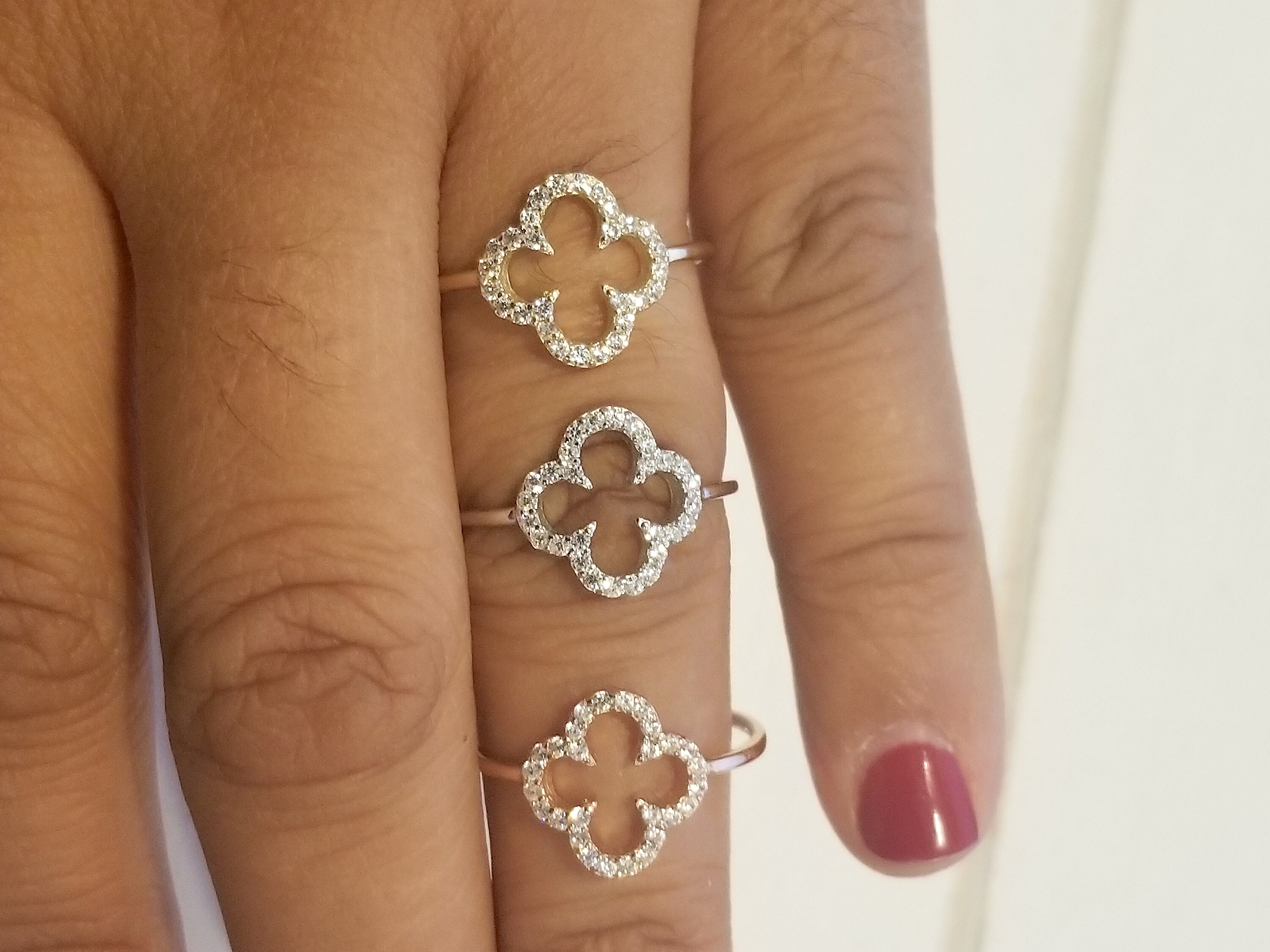 Clover ring with CZ 925 Sterling Silver Clover ring Plain | Etsy