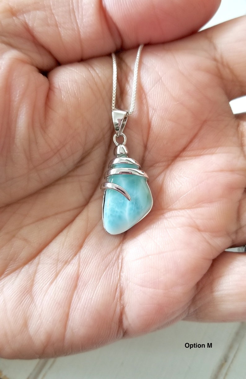Larimar pendant with Silver wrap design 925 Sterling Silver | Etsy