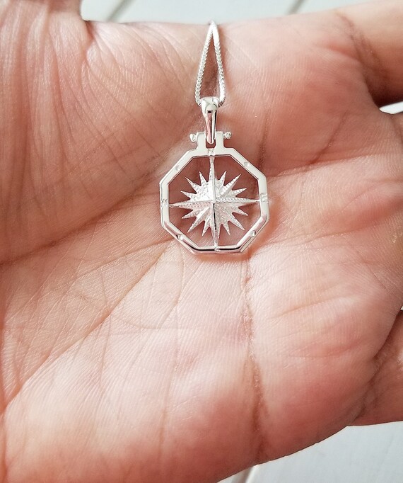 Sailor Compass Necklace Octagon Shape Sterling Silver 3 - Etsy