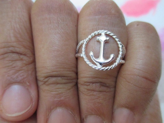 Anchor Ring With Rope Halo and Band Sterling Silver | Etsy