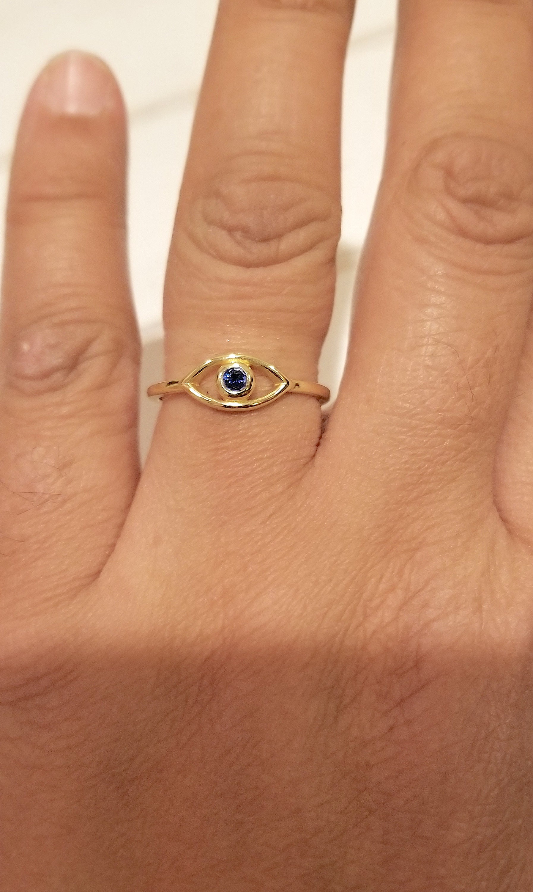 Large Silver Evil Eye ring with Sapphire CZ Eye Plain | Etsy