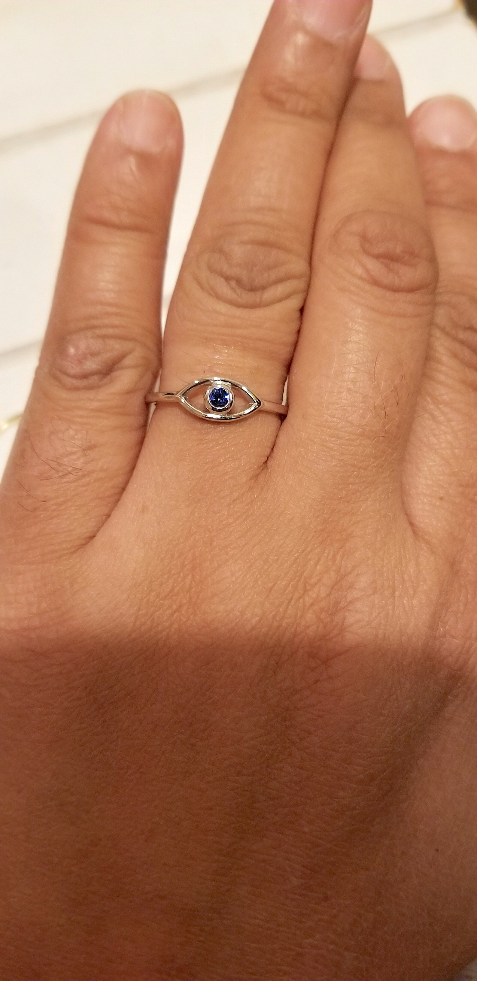 Large Silver Evil Eye Ring With Sapphire CZ Eye Plain Sterling - Etsy