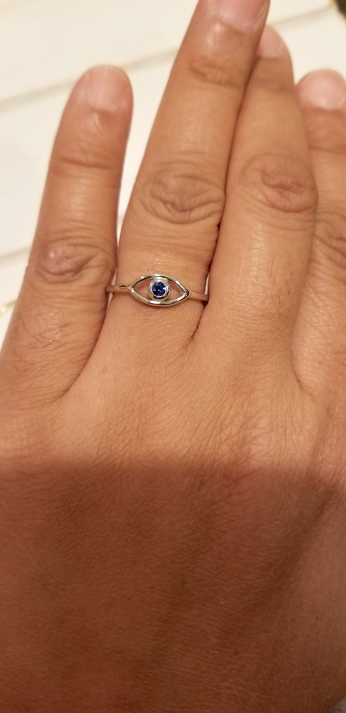 Large Silver Evil Eye ring with Sapphire CZ Eye Plain | Etsy