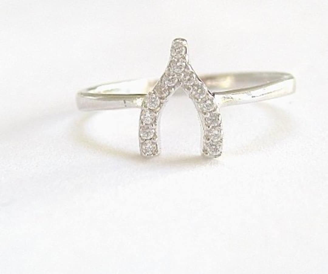 Wishbone Ring With CZ- Sterling Silver- Good Luck Jewelry- Make a Wish ...