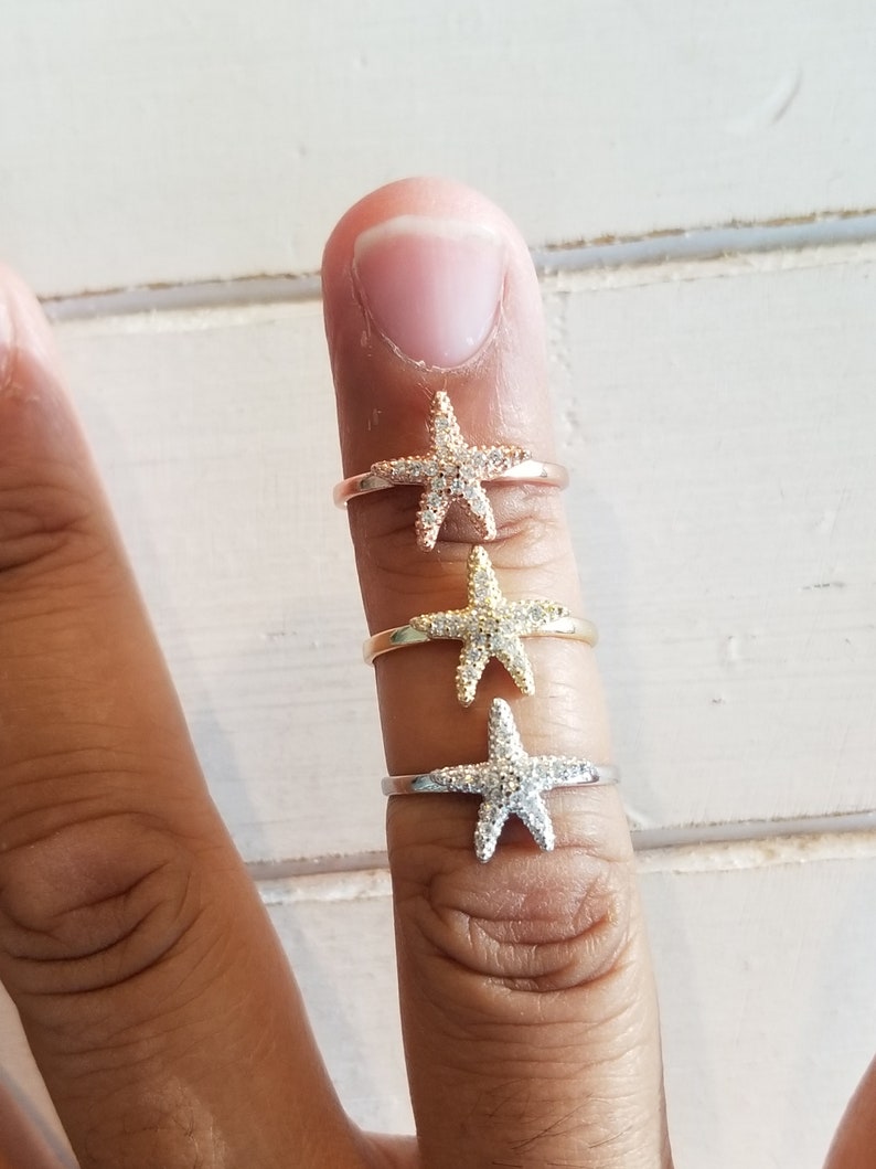 Starfish Ring With CZ Sterling Silver 925 plain Sterling - Etsy