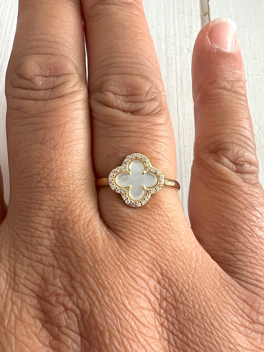 Clover Ring With Pearl and CZ- 925 Sterling Silver- Clover Ring- Plain ...