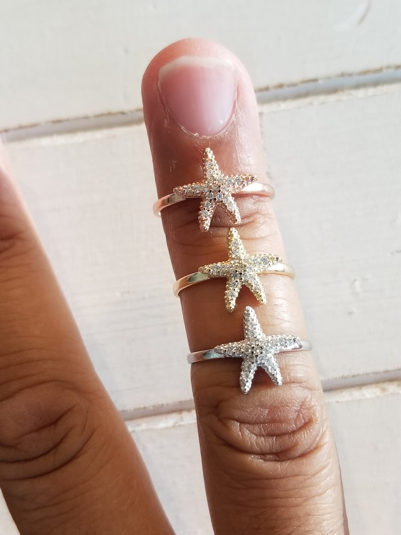 Starfish Ring With CZ Sterling Silver 925 plain Sterling - Etsy
