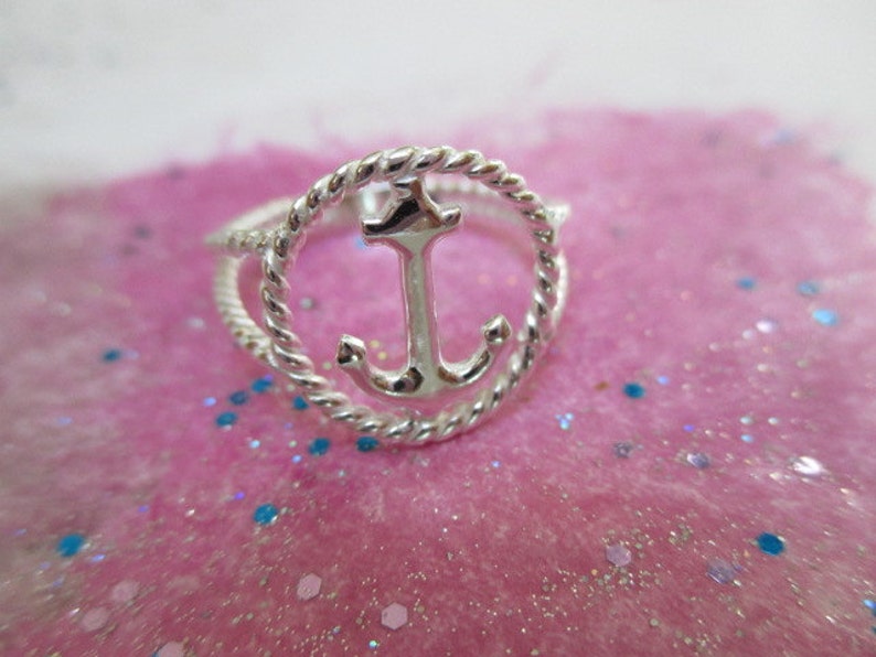 Anchor Ring With Rope Halo and Band Sterling Silver | Etsy