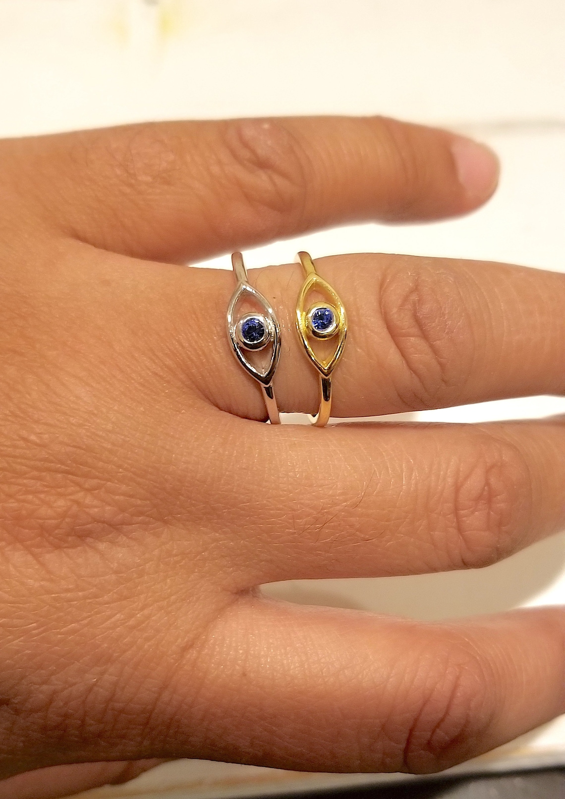 Large Silver Evil Eye ring with Sapphire CZ Eye Plain | Etsy
