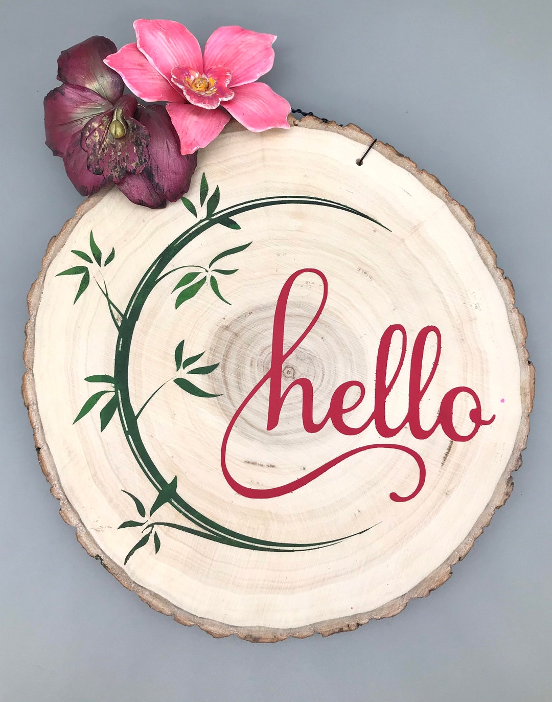 Hello Sign, Wood Slice Welcome Sign, Home Sign, Rustic Style Wall Decor ...