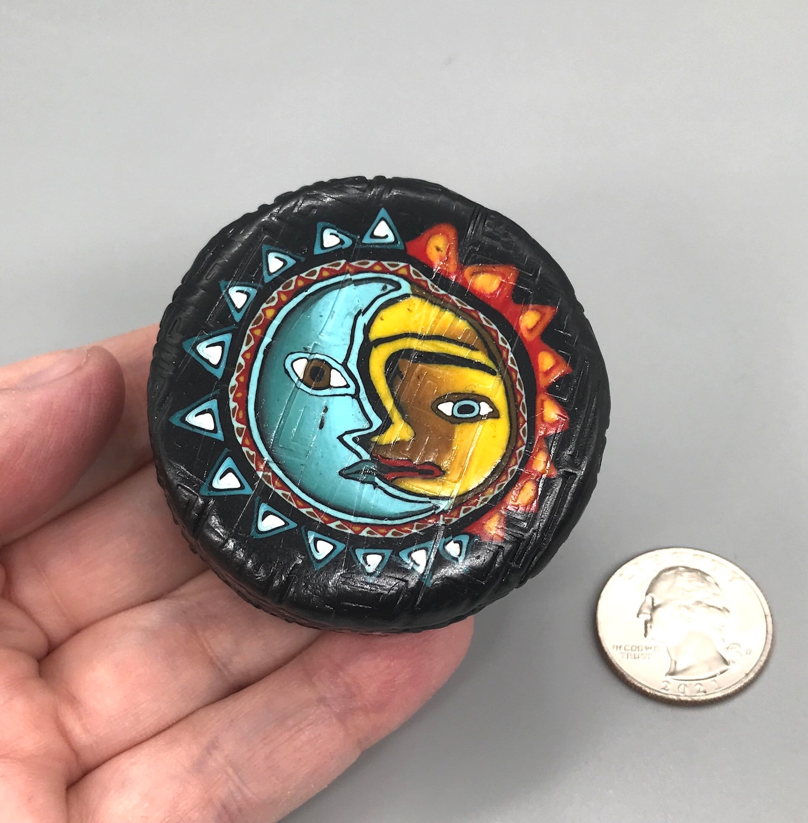Celestial Sun and Moon Clay Trinket Dish With Lid - Handcrafted Ring ...